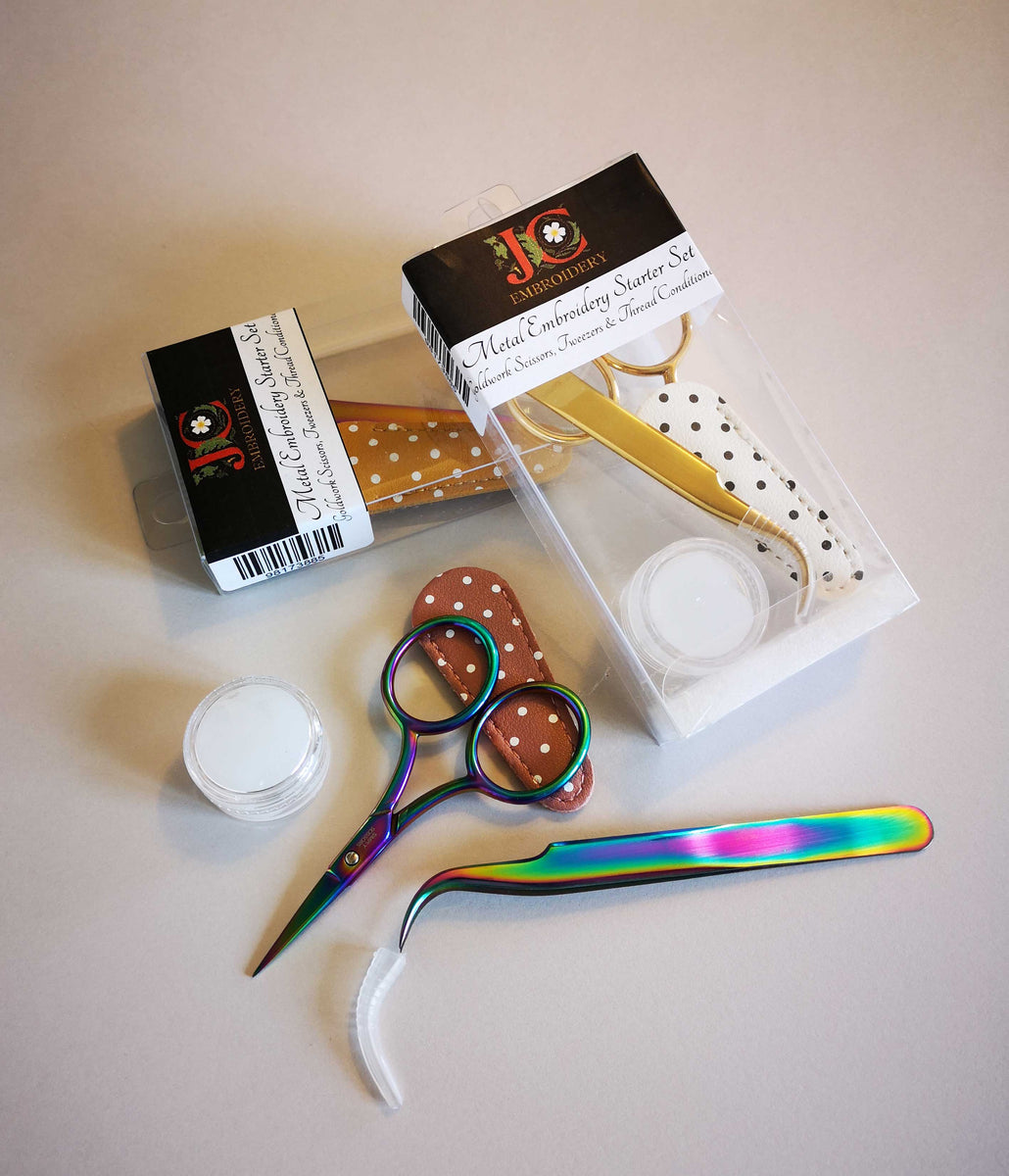 Metal Embroidery Starter Set - Scissor, Tweezer & Conditioner – JC ...