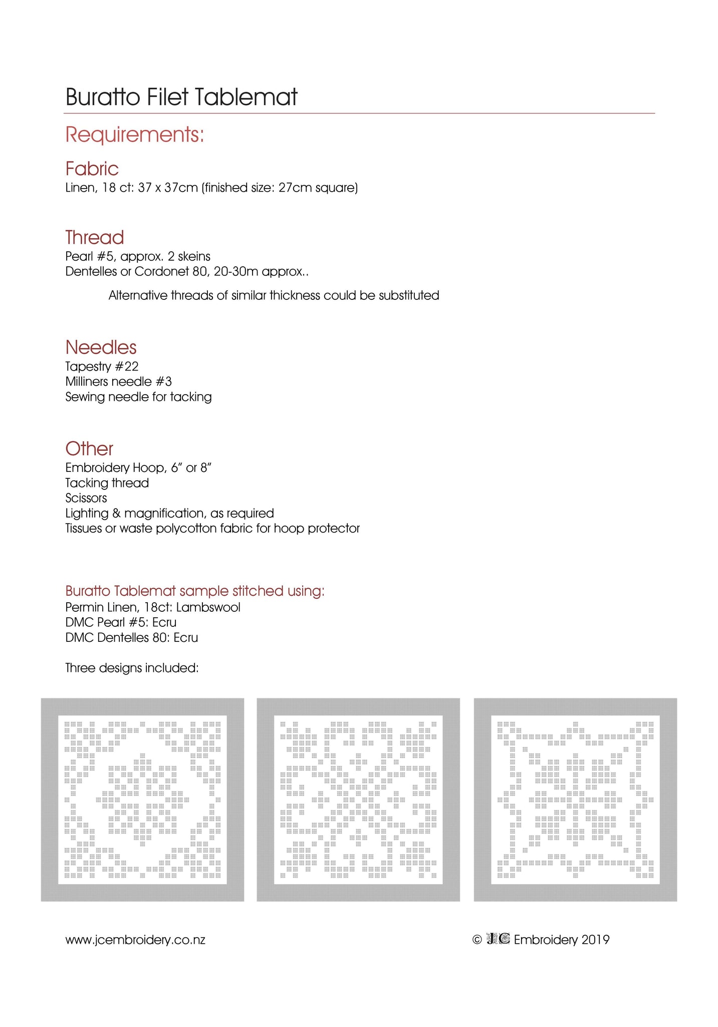Buratto Filet Tablemat – JC Embroidery NZ
