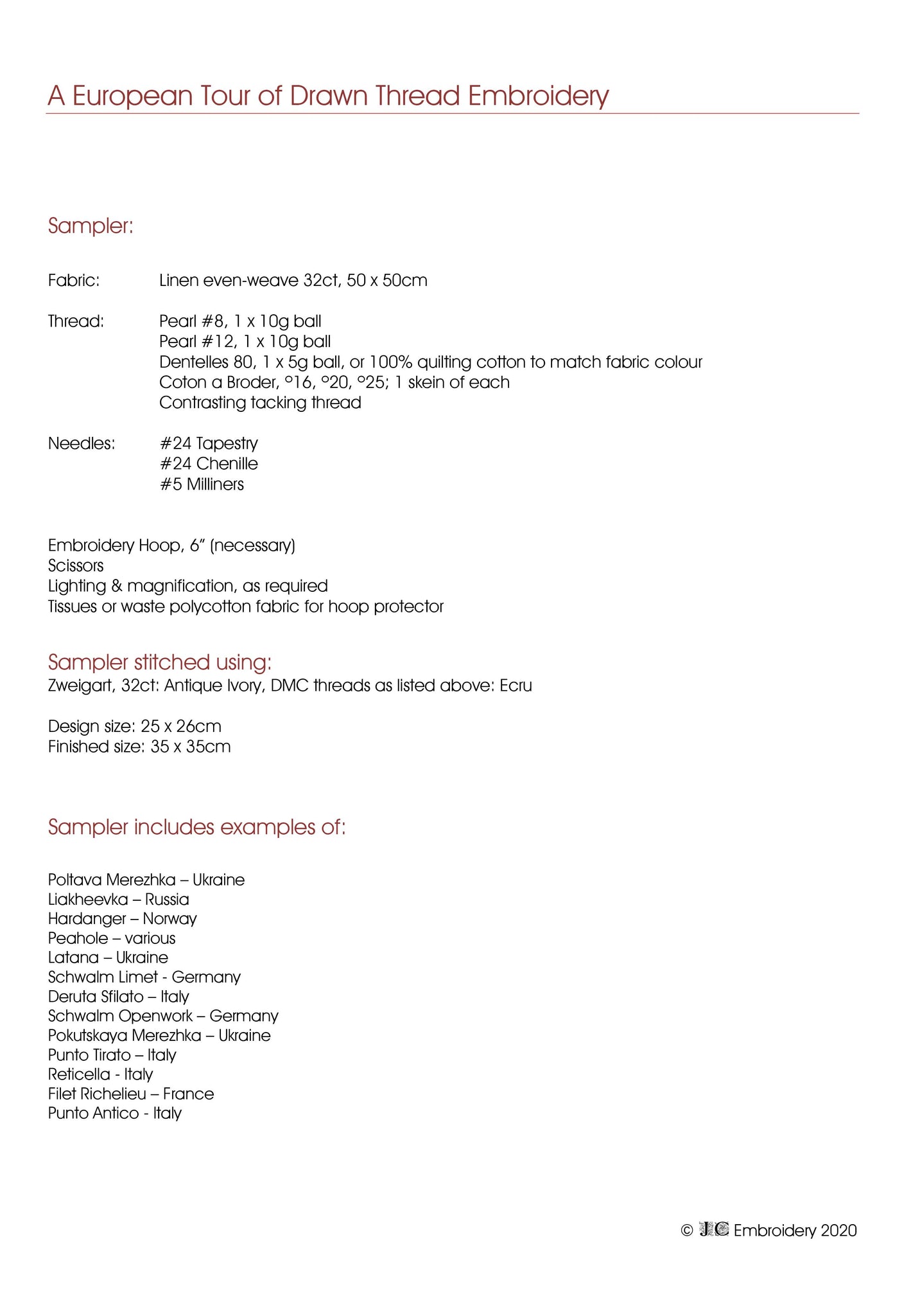 A European Tour of Drawn Thread Techniques – JC Embroidery NZ