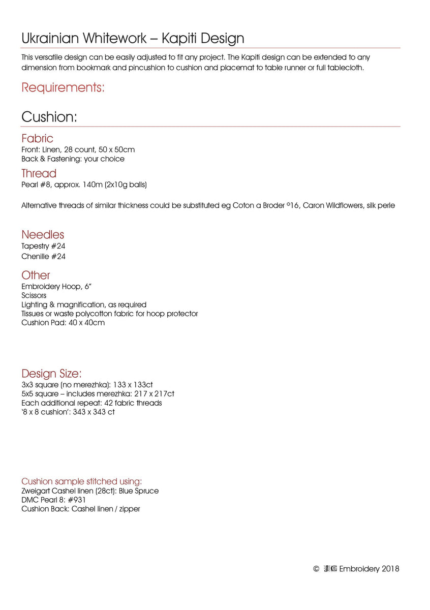 Kapiti Cushion - Ukrainian Whitework – JC Embroidery NZ